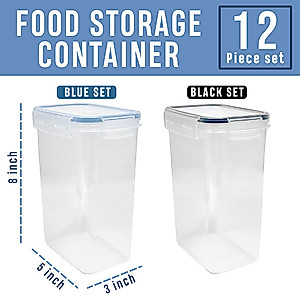 SPARK LIGHTING - Clear Storage Canister Set with Airtight Lids Kitchen & Pantry Organization Containers of Dry Foods Including Flour, Sugar, Cereal, Rice (12 Piece Set, Blue Lids)