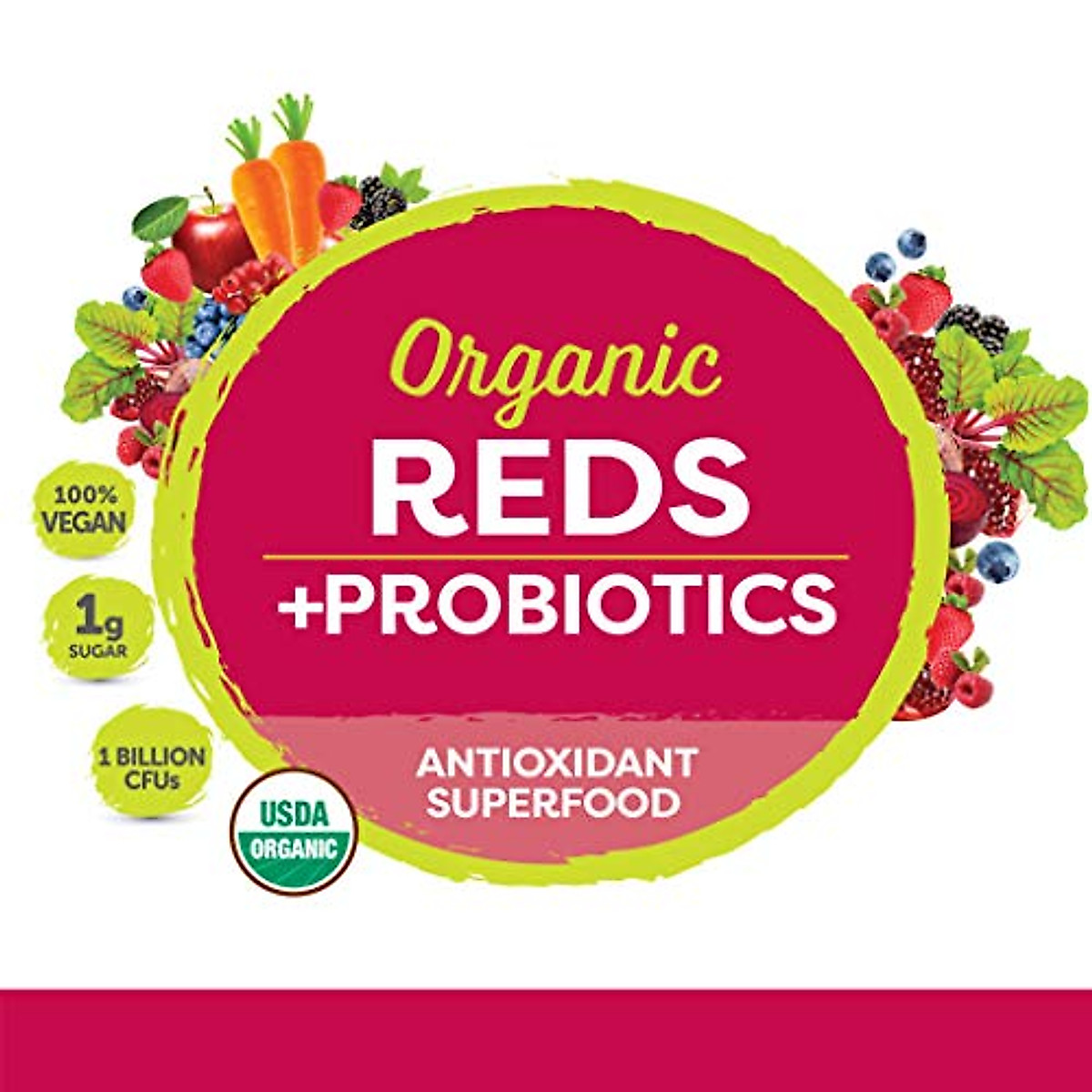 Healthy Delights Naturals, Organic Reds Probiotic’s Powder, Antioxidant Superfood, Naturally Boost Energy, Non-GMO, Delicious Mixed Berry Flavor, 30 Servings