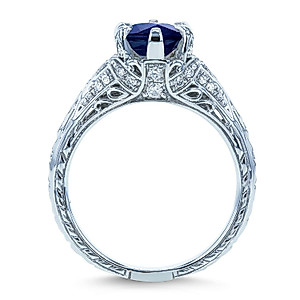 Kobelli Sapphire and Diamond 6-Prong Antique Style Engagement Ring 1 1/6 CTW 14k White Gold, 8