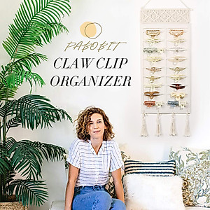 PABOBIT Claw Clip Organizer, Felt Hanging Hair Clip Organizer and Storage for Women, Macrame Claw Clip Holder Boho Decor for Wall, Door, Closet