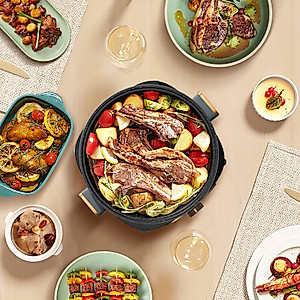 Dezin Electric Shabu Shabu Pot with Removable Pot, 5L Non-Stick Hot Pot Electric with Multi-Power Control, 3.7" Depth Electric Pot with Tempered Glass Lid for Party, Family and Friend Gathering