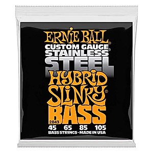 Ernie Ball Hybrid Slinky Stainless Steel Bass Guitar Strings, 45-105 Gauge (P02843)