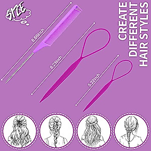 TsMADDTs 3Pack Hair Loop Tool Set with 2Pcs French Braid Tool Loop 1Pcs Rat Tail Comb Metal Pin Tail Braiding Comb for Hair Styling, Purple