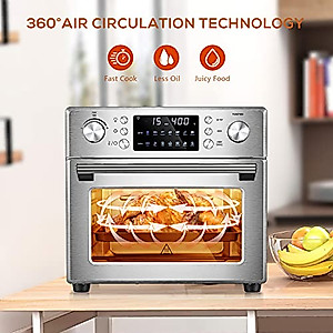 R.W.FLAME 26.4QT Air Fryer Oven, 2 in 1 Toaster Oven Air Fryer Combo, Stainless Steel Rotisserie Air Fryer with Rotisserie & Dehydrator, Countertop Toaster Ovens for Family