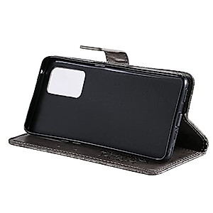 SATURCASE Case for Oppo Reno 6 Pro 5G, Sun Flower Embossing PU Leather Flip Magnet Wallet Stand Card Slots Protective Cover with Hand Strap for Oppo Reno 6 Pro 5G (Gray)