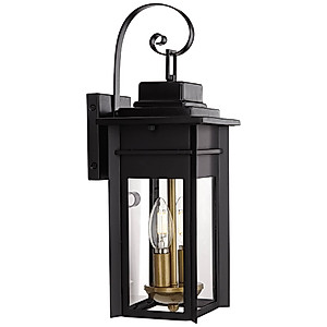 Franklin Iron Works Bransford Rustic Farmhouse Outdoor Wall Light Fixture Black 2-Light 17" Clear Glass Shade for Exterior Barn Deck House Porch Yard Patio Outside Garage Front Door Garden Home