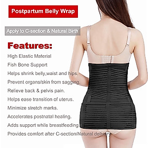 ChongErfei 2 in 1 Postpartum Belly Band - Recovery Belly/Pelvis Belt Black Support Postpartum Belly Band,Black One Size