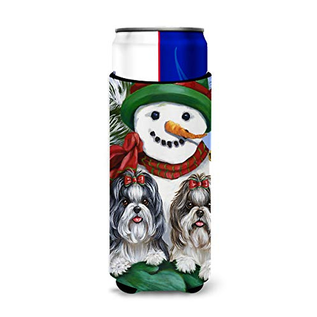 Caroline's Treasures PPP3191MUK Shih Tzu Christmas Snowman Ultra Hugger for slim cans Can Cooler Sleeve Hugger Machine Washable Drink Sleeve Hugger Collapsible Insulator Beverage Insulated Holder