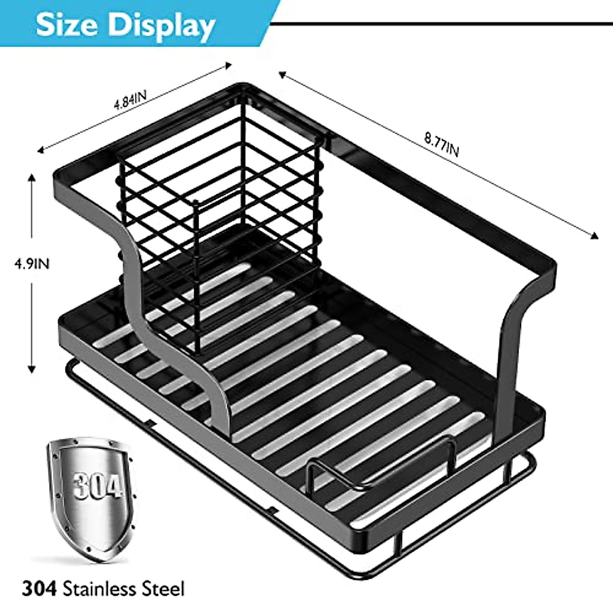 Kitchen Sink Organizer, Sink Caddy Sponge Holder for Kitchen Sink, Dish Brush Holder Sink Accessories Stainless Steel, Kitchen Soap Caddy with Plastic Removable Drain Pan for Sponge, Brush, Dish Soap