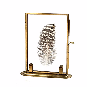 Hline Living Gold Picture Frames 4x6, Brass Floating Frame Glass Metal w/Stand Base, Photo Display for Home Wedding Office Tabletop Shelf