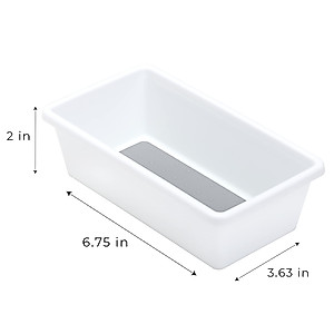 Smart Design Plastic Drawer Organizer - 5 Compartment - Non-Slip Lining and Feet - BPA Free - Utensils, Flatware, Office, Personal Care, or Makeup Storage - Kitchen - White with Gray