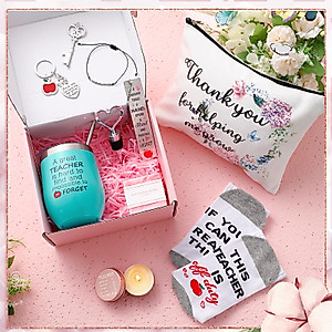 Sabary Christmas Teacher Appreciation Gifts Set Teacher Tumbler for Women, Teacher Cosmetic Bag Unisex Socks Code Bracelet Keychains Bookmark, Back to School Gifts Basket for Birthday Teachers' Day