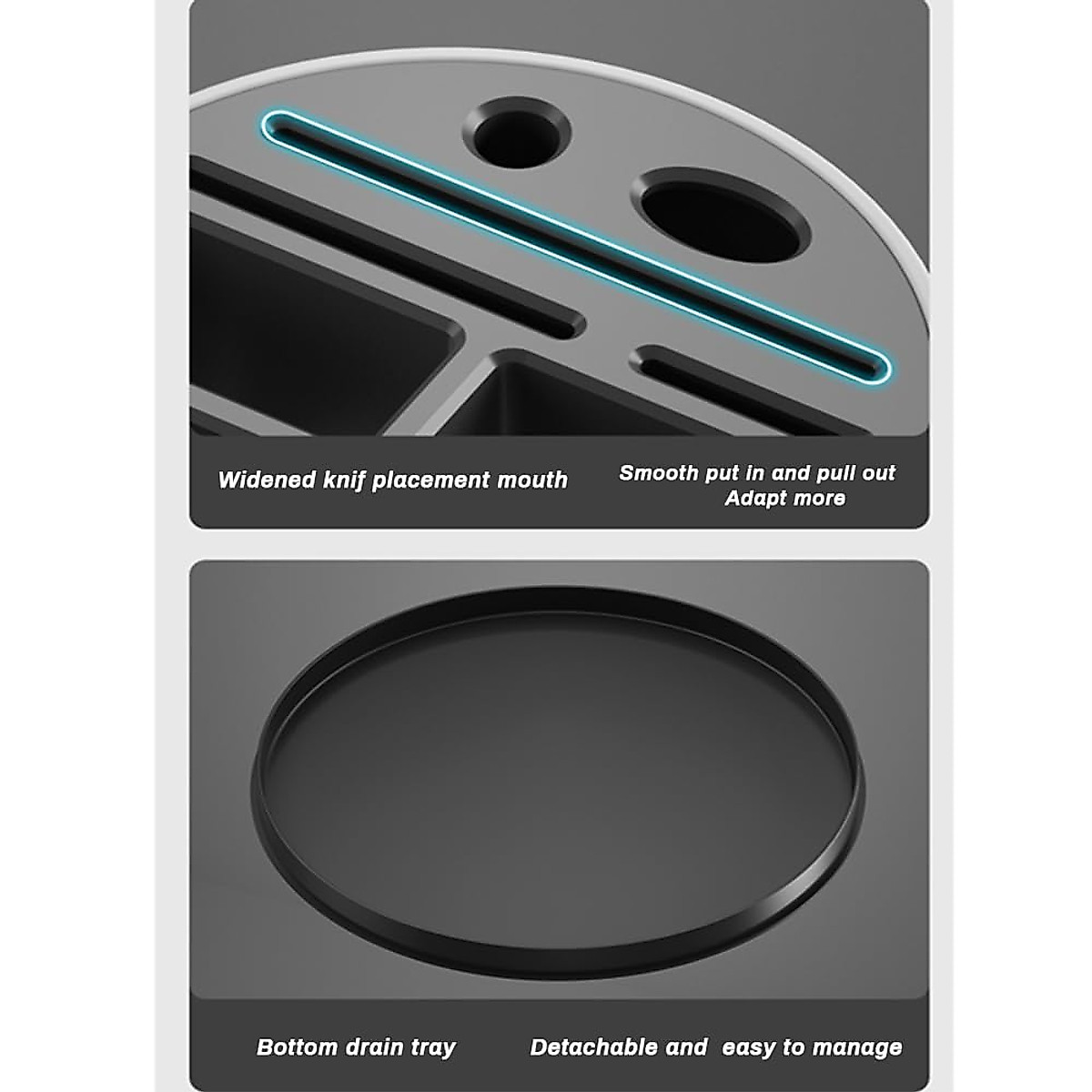 Elvaesther Chopstick Holder Rotary Knife Rack Multi-functional 360-degree Rotating Kitchen Knife Fork Rack Storage Box black white