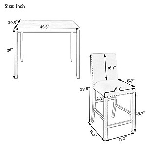 Voohek Beige 5 Piece Kitchen Dining Table Set Counter Height Faux Marble Modern Room Dinette Furniture with Matching Chairs
