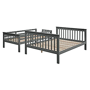 TARTOP Twin Over Full Bunk Bed with Trundle, Solid Wood Bunk Bed Frame with Stairway, Storage & Guard Rail for Bedroom Dorm (Twin/Full with Trundle,Gray