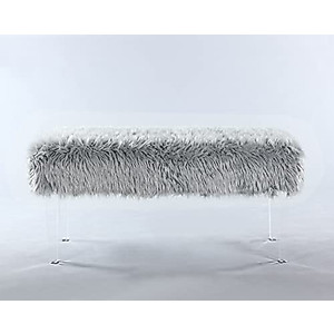 Iconic Home Trento Modern Contemporary Faux Fur Acrylic Leg Bench, Grey