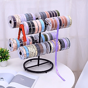 Desktop Ribbon Display Stand Two-Sided Ribbon Roll Storage Rack, 2-Tiers Iron Ribbon Shelf Holder for Cake/Gifts/Flowers Store, Black