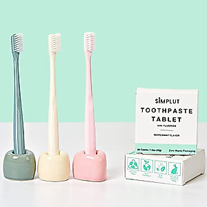Chewable Toothpaste Tablets with Fluoride, 60 Pack - Travel Sized Oral Care, Eco Friendly Vegan Dental Tabs for Brushing - All Natural, SLS Free Ingredients for Adults - Peppermint Flavored
