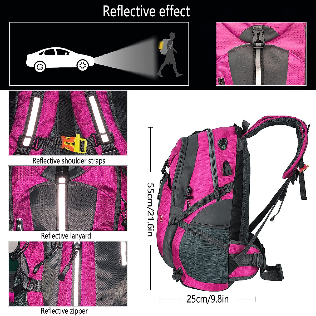 WEREWOLVES 40L Hiking Backpack, Outdoor Travel Camping Sport Lightweight Daypack for Women Men