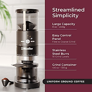 Mueller Ultra-Grind Conical Burr Grinder Professional Series, Innovative Detachable PowderBlock Grinding Chamber for Easy Cleaning and 40mm Hardened Gears for Long Life