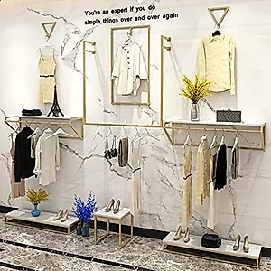 FURVOKIA Modern Simple Men's and Women's Clothing Store Heavy Duty Metal Display Stand,Wall-Mounted Garment Rack,Clothes Rail,Bathroom Hanging Towel Rack (Gold Square Tube, C)