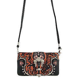 Justin West Camouflage Tree Branches Bling Rhinestone Buckle Handbag Purse (Orange Handbag Wallet Set)