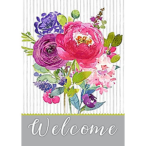 Toland Home Garden 1012531 Painted Petals Welcome Spring Flag 28x40 Inch Double Sided Spring Garden Flag for Outdoor House Flower Flag Yard Decoration