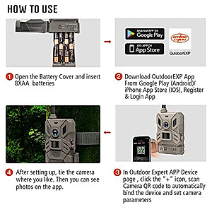 OUTDOOR EXPERT 4G Cellular Trail Camera,20MP Hunting Camera with No Glow 940nm IR Led Night Vision,HD Video IP66 Waterproof Game Cam,90FT Flash Range Wildlife Monitor Camera