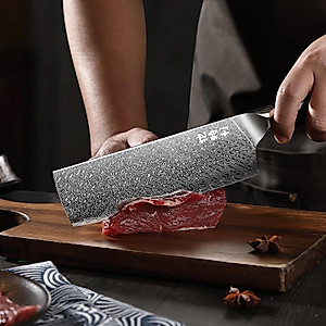 Japan Knife, Japanese Damascus Usuba & Nakiri Knives 7 Inch VG10 67-Layers Super Steel Sharp Knife, Non-Slip Ergonomic Pakkawood Handle with Gift Box