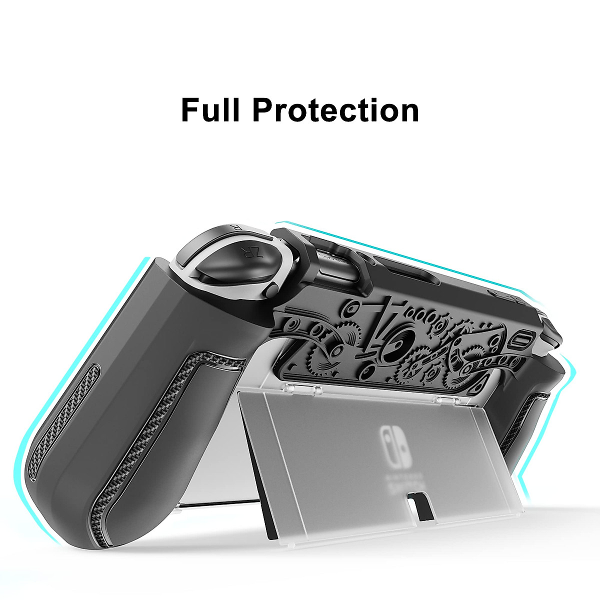 Nintendo Switch OLED Case (Ergonomic/Full Protection/Shock-Absorption/Anti-Scratch) Gift Glass Screen Protector & Thumb Caps, Nintendo Switch OLED Case Black