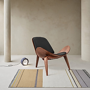 Furgle Mid Century Modern Chair Tripod Design Shell Chair with Black PU Leather Plywood Solid Wood Cute Accent Chair for Living Room, Reading Side Chair for Bedroom, Study, Office