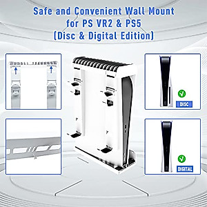 JDGPOKOO PS5 Wall Mount, 8 in 1 PS5 Wall Mount Kit with PSVR2 and PS5 Controller Holder & PSVR 2 and Headphone Hanger & Game Storage Stand for Playstation 5 (Disc & Digital Edition) & Playstation VR2
