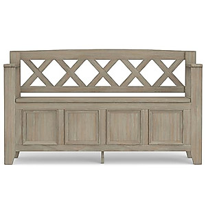 SIMPLIHOME Amherst SOLID WOOD 48 inch Wide Entryway Storage Bench with Safety Hinge, Multifunctional Transitional in Distressed Grey