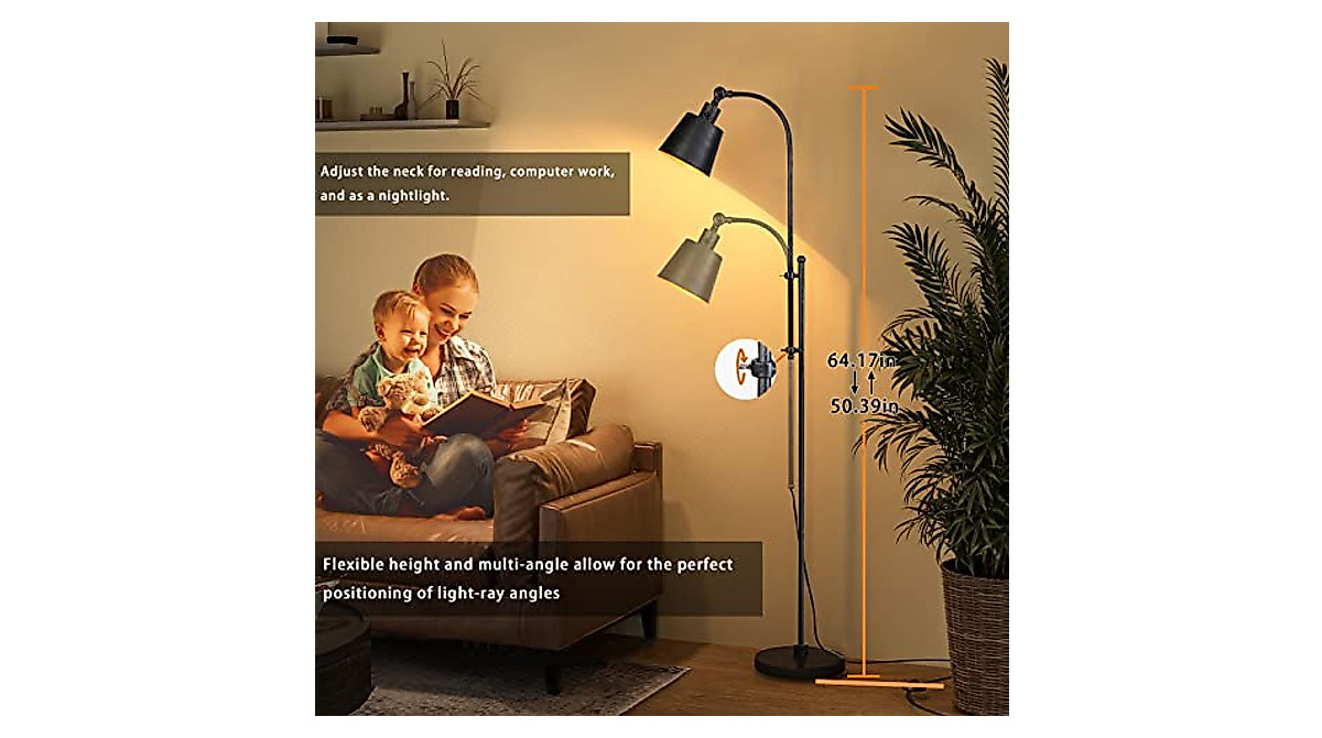 Industrial Floor Lamp, Black Standing Lamp Rustic Farmhouse Reading ...