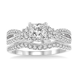 1.5 Carat Princess Cut Bridal Set Moissanite Engagement Rings for Women Platinum Plated Silver Princess Moissanite Rings -8.5