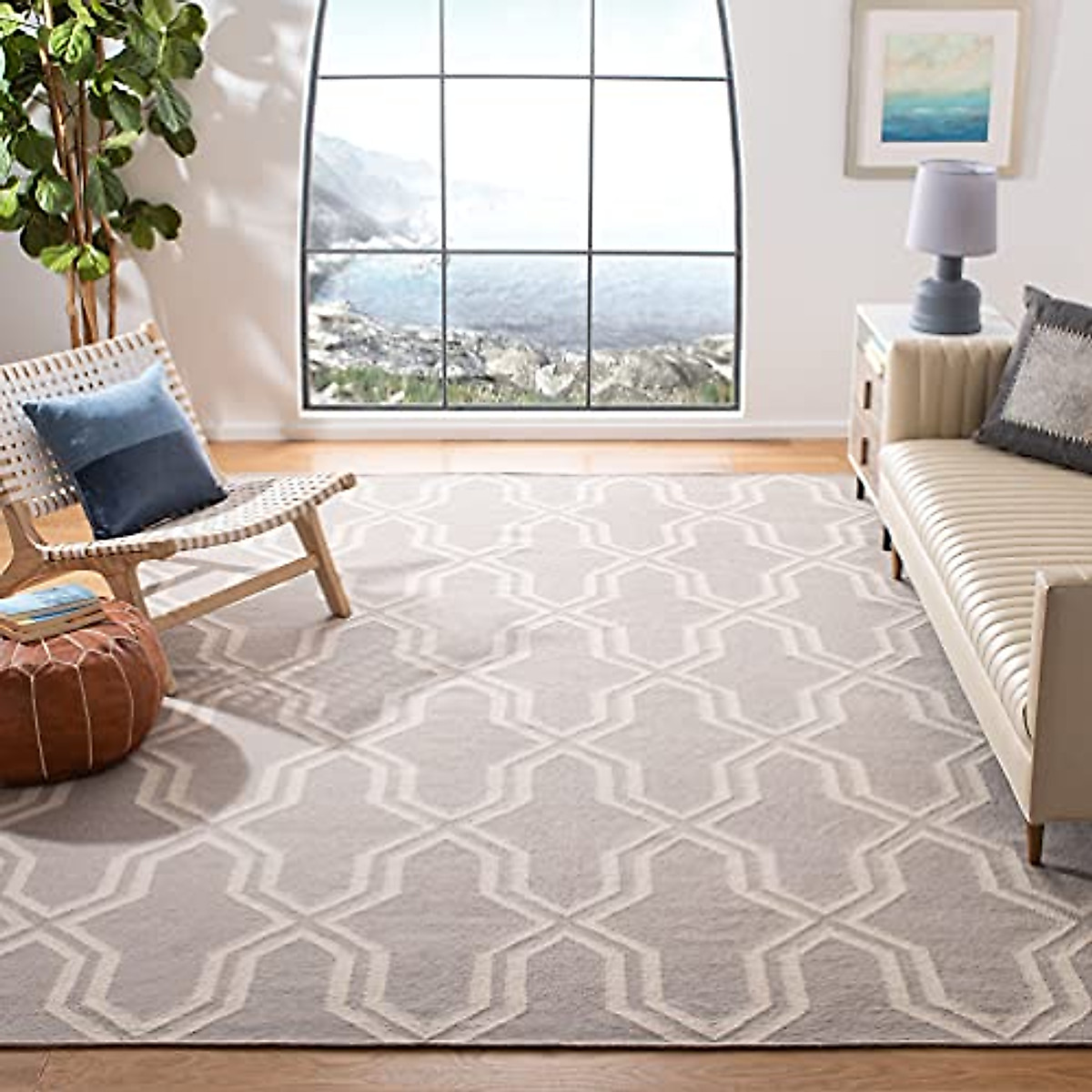 SAFAVIEH Dhurries Collection 8' x 10' Grey/Ivory DHU559G Handmade Flatweave Premium Wool Area Rug