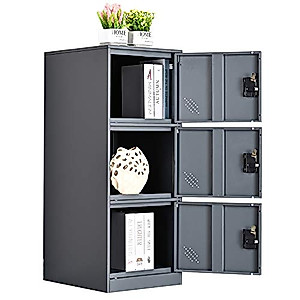 MECOLOR Vertical Single Tier Small Locker with Padlock latche 2 or 3 Compartment Storage for Employee,Home,Office,School,Kids (Dark Grey, P3V)