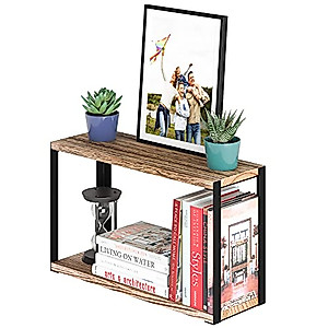 Wallniture Roca 17"x6" Bookshelf for Living Room Decor, Bathroom Organizer Shelf for Bathroom Accessories, 2 Tier Floating Shelves for Bedroom, Office, Burnt Finish
