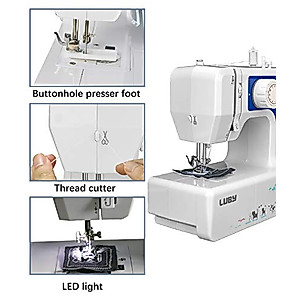 Luby Sewing Machine with 12 Built-in Stitches & Free Arm, Portable, Lightweight, Suitable for Small Projects, Blue