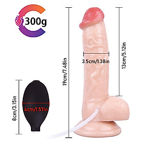 Squirting Dildo with Powerful Suction Cup Design Silicone Ejaculation Dildo for Hands Free Play Soft Realistic Dildo with Curved Stem and Balls Adult Sex Toys for Female G-Spot and Anal Prostate