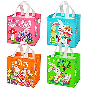 SULOLI Easter Gift Bags, Easter Non-Woven Grocery Shopping Bags With Handles for Holiday Party(8 Pack)