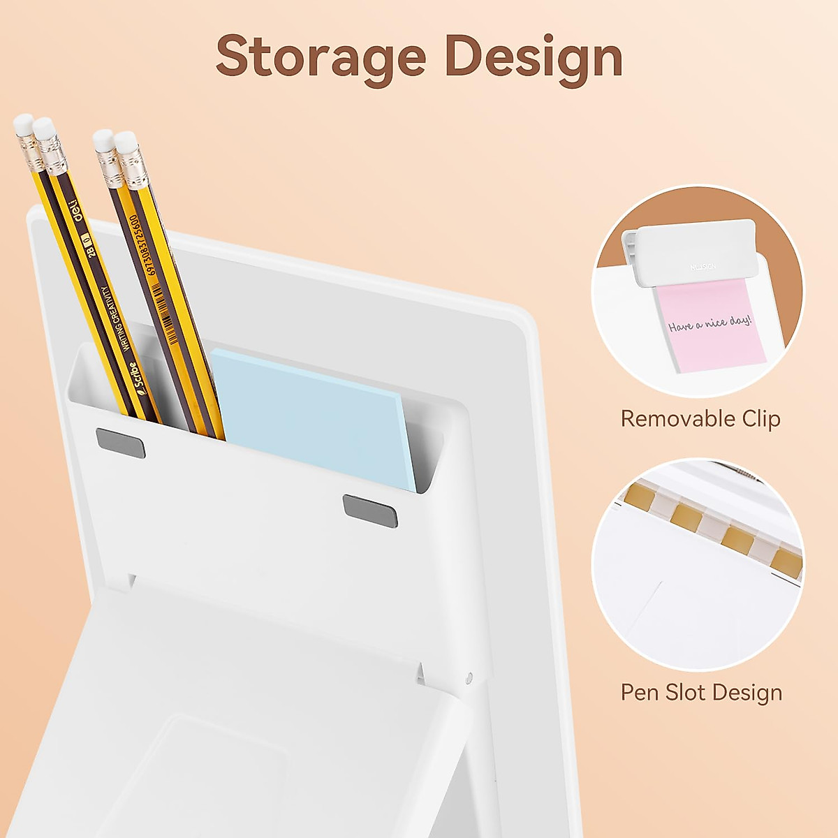 NUSIGN Glass Desktop Whiteboard with Reversable Stand, 8.5‘’x11.8'' Tabletop Small Portable Dry Erase White Board Easel with Storage Design for Home Office and School Supplies