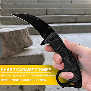 MADSABRE Claw Knife Cool Pocket Knife for Men - 8.5 Inch Large Camping Folding Knives with Clip Hunting Hiking Survival EDC Foldable Knife (Black)