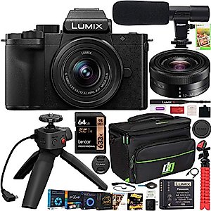 Panasonic DC-G100VK LUMIX G100 Mirrorless Camera 4K Vlogging Kit with 12-32mm Lens + DMW-SHGR1 Tripod Grip Bundle with Deco Gear Case + Microphone + 64GB Card + Photo Video Software Kit & Accessories