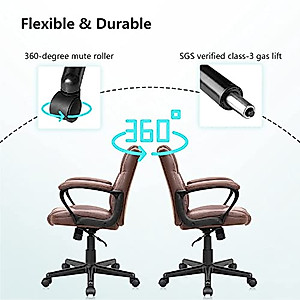 Shahoo Executive Office Chair Mid Back Swivel Computer Task, Ergonomic Leather-Padded Desk Seats with Lumbar Support,Armrests, Light Brown