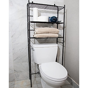 Mind Reader Over The Toilet Storage Rack, Bathroom Organizer, Bathroom Shelves, Metal, 23.5" L x 10.25" W x 70.5" H, Black