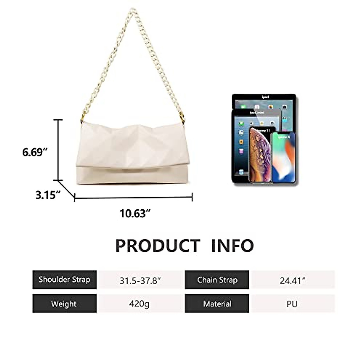 Small Chain Shoulder Bags Clutches Rhombus Evening Bags Crossbody Bags Hobo PU Vegan Leather Trendy Purse for Women(white-2)