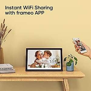 2023 FRAMEO 15.6’’ Large Digital Picture Frame with 1920x1080P FHD IPS Touch Screen, Up to 128GB Wooden WiFi Electronic Photo Frame Wall Mountable Easy Setup to Share Photos Videos Instantly Anywhere