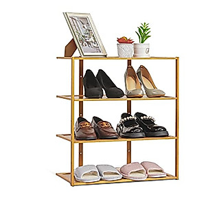 MoNiBloom Bamboo 4 Tier Shoe Rack Vertical Shoe Storage Sheld Stand Space Saving Shoe Organizer for 11-15 Pairs Small Spaces Corner Bedroom Living Room, Brown