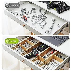 Bamboo Drawer Dividers for Clothes With 16 Inserts, Drawer Dividers Kitchen Utensils(16-20IN) Adjustable Expandable Deep Spring Loaded Separators Organizer for Office Silverware Dressers and Bathroom 8 Pack